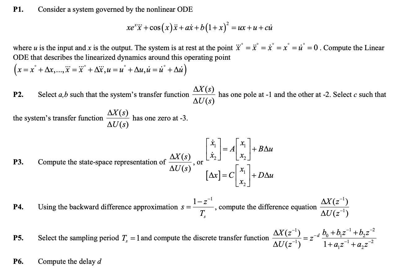 Solved P1. Consider a system governed by the nonlinear ODE | Chegg.com
