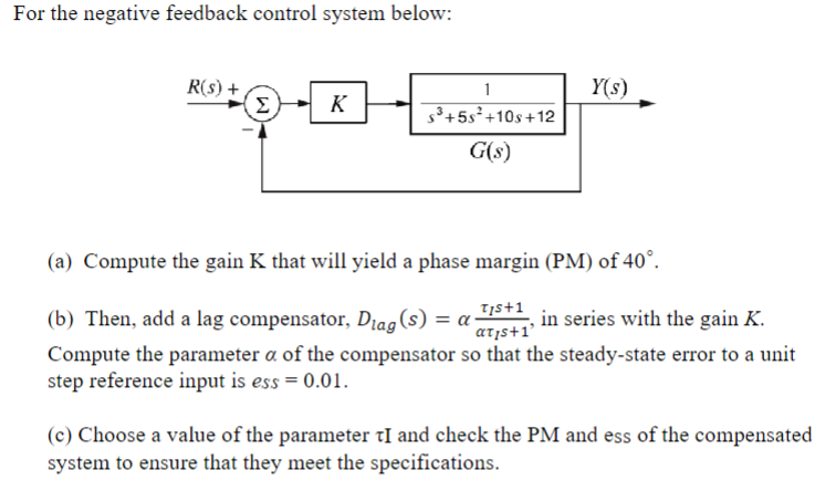 Solved For the negative feedback control system below:(a) | Chegg.com