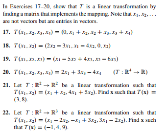 Solved In Exercises 17-20, show that T is a linear | Chegg.com