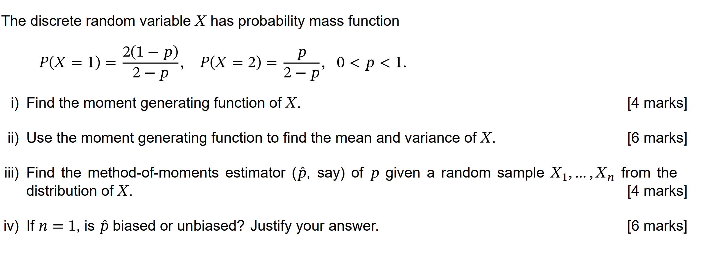 Solved The discrete random variable X has probability mass | Chegg.com