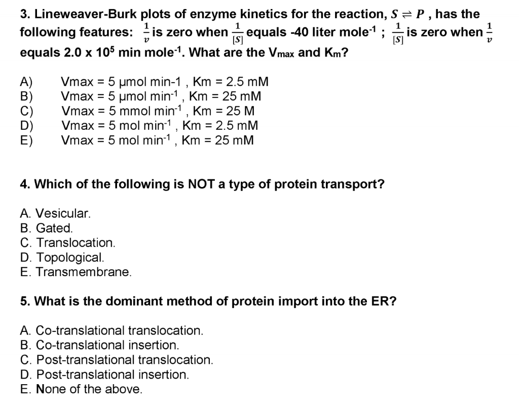 Solved 1 1 3. Lineweaver-Burk plots of enzyme kinetics for | Chegg.com