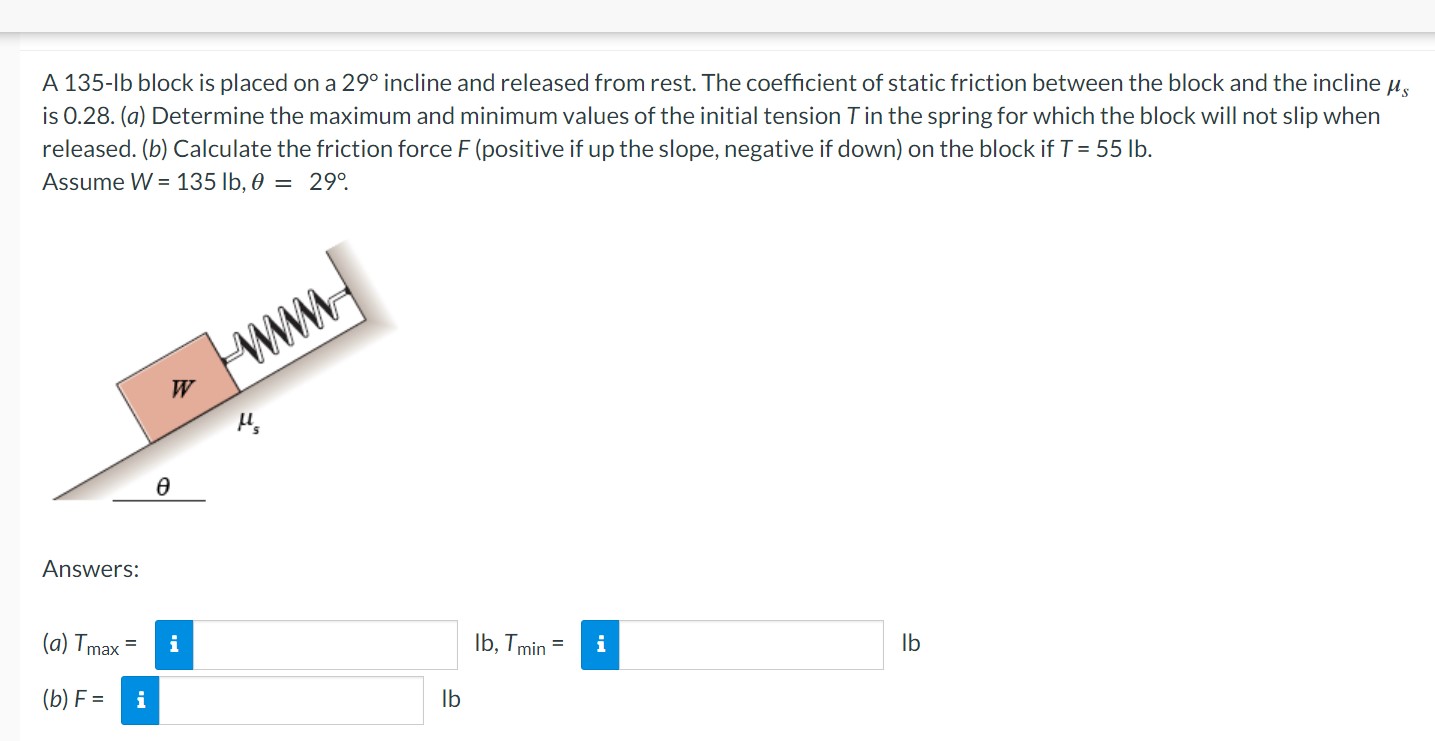 Solved A 135-Ib block is placed on a 29∘ incline and | Chegg.com