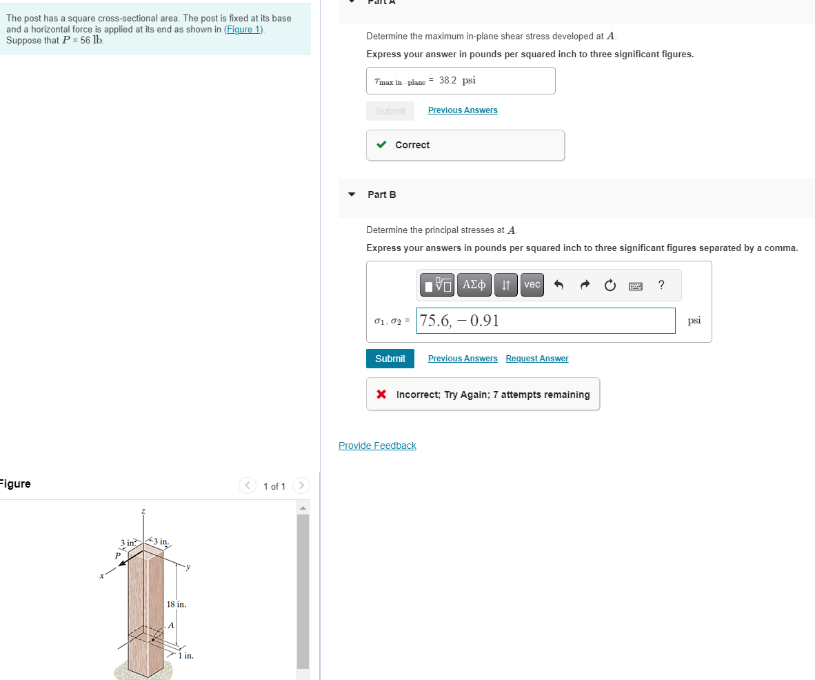 Solved The post has a square cross-sectional area. The post | Chegg.com