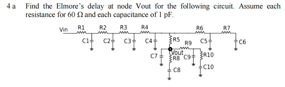 Solved 4 a Find the Elmore's delay at node Vout for the | Chegg.com