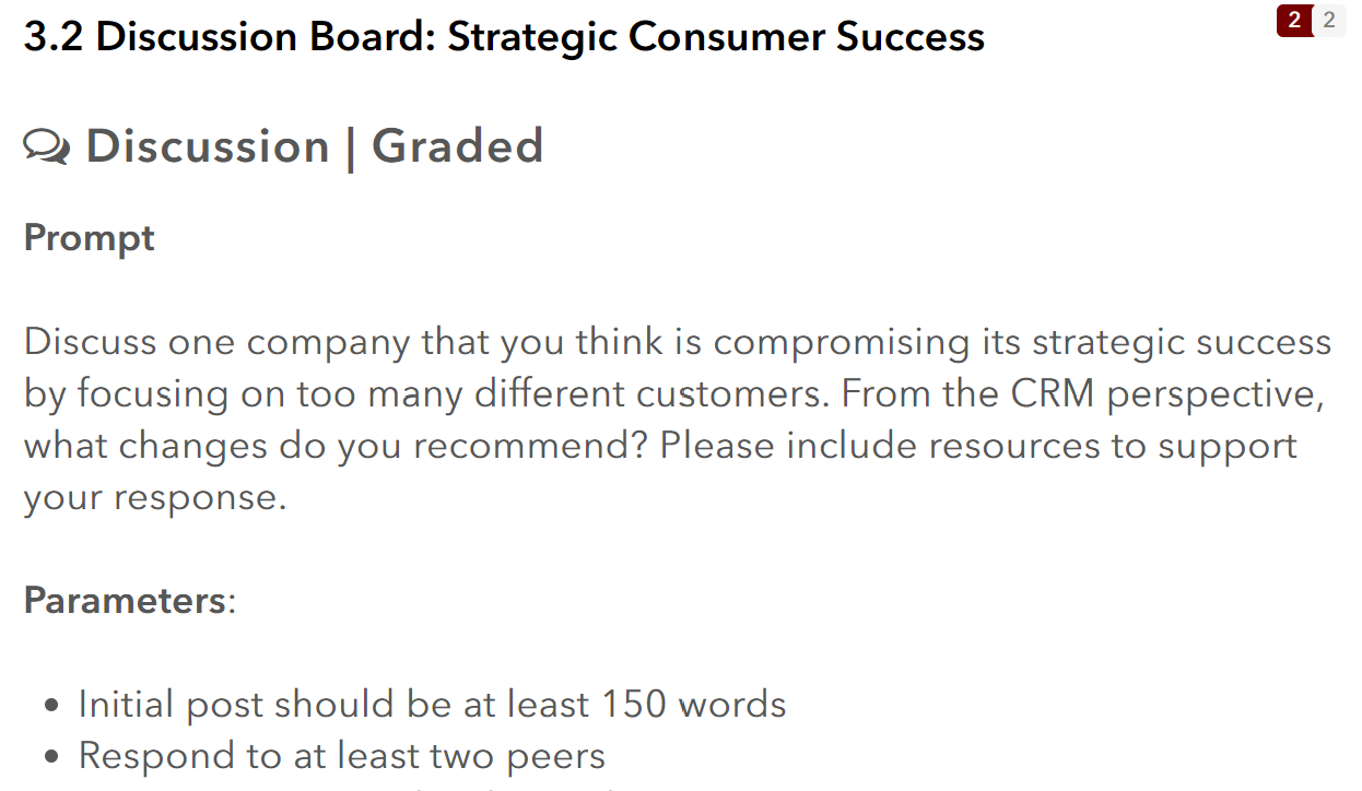 Solved 2 2 3.2 Discussion Board: Strategic Consumer Success | Chegg.com
