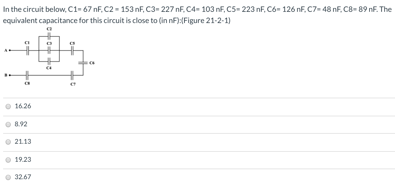 Solved In the circuit below, C1= 67 nF, C2 = 153 nF, C3= 227 | Chegg.com