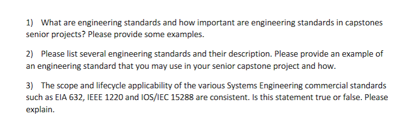 Solved 1) What are engineering standards and how important | Chegg.com