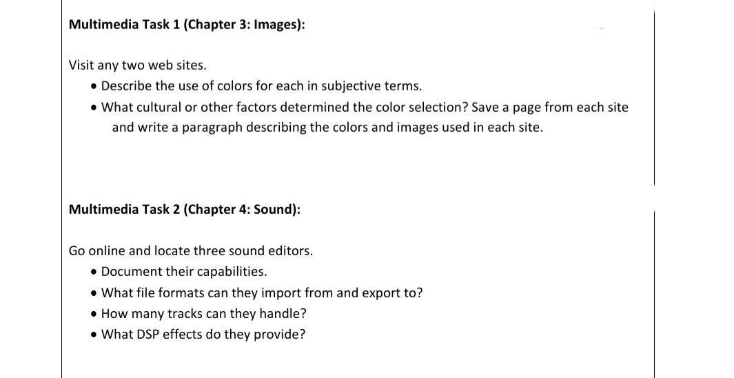 Solved Multimedia Task 1 (Chapter 3: Images): Visit any two | Chegg.com