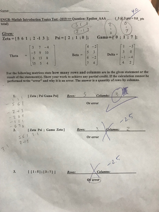 Solved Name: 3@3 pt-9.0pts ENGR-Matlab Introduction Topics | Chegg.com