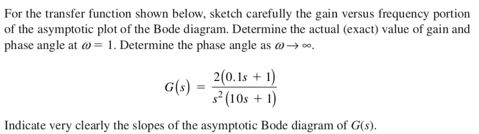 Solved For the transfer function shown below, sketch | Chegg.com