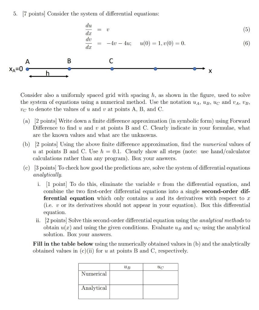 Solved 5. [7 points] Consider the system of differential | Chegg.com