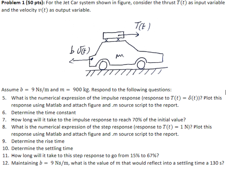 Solved Problem 1 (50 pts): For the Jet Car system shown in | Chegg.com