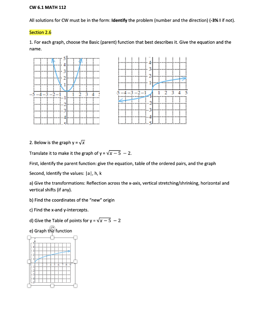 Solved CW 6.1 MATH 112 All solutions for CW must be in the | Chegg.com
