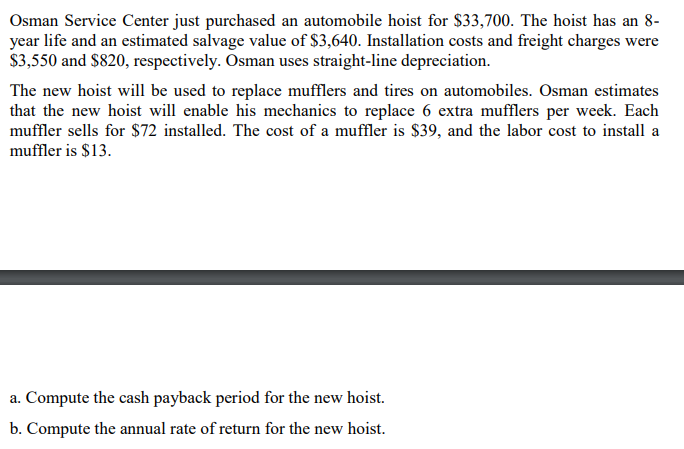 Solved Osman Service Center just purchased an automobile | Chegg.com