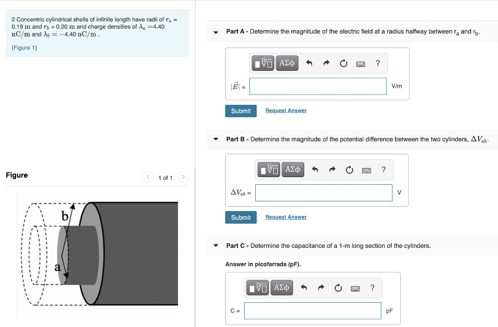 Solved 2 Concentric cylindrical shells of infinite length | Chegg.com