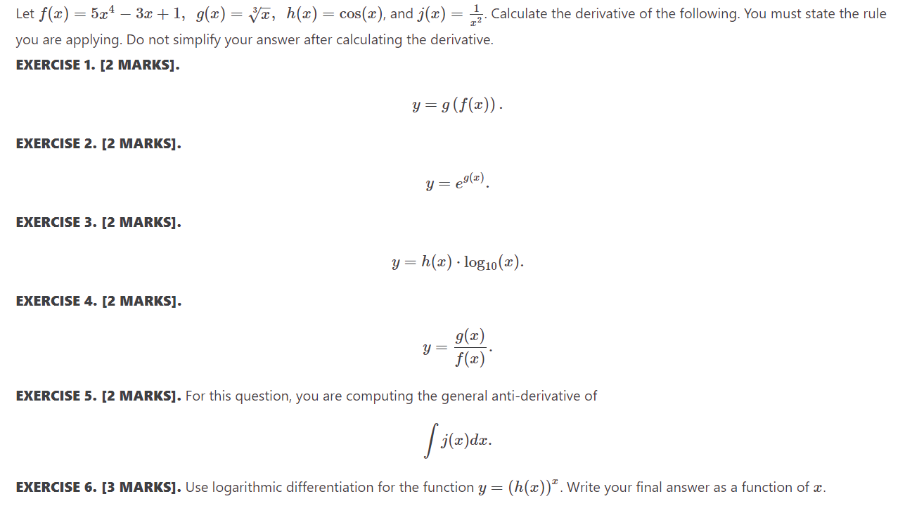 Solved Let f(x)=5x4−3x+1,g(x)=3x,h(x)=cos(x), and j(x)=x21. | Chegg.com