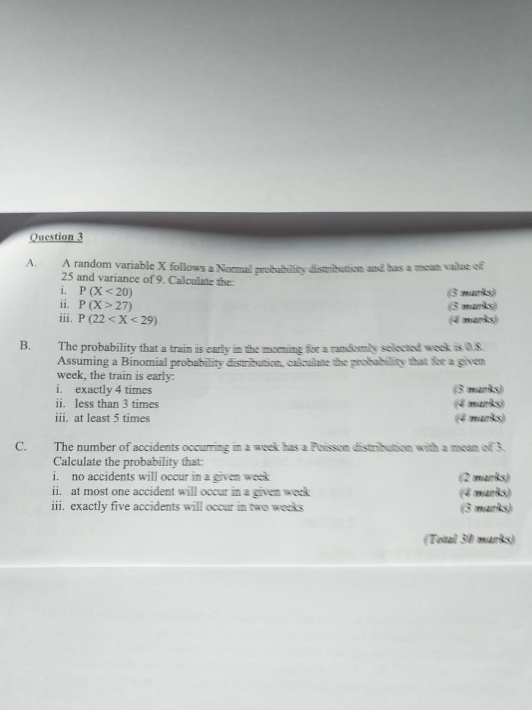 Solved Question 3 A A random variable X follows a Normal | Chegg.com