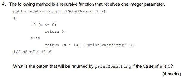 Solved The following method is a recursive function that | Chegg.com