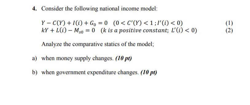 Solved 4. Consider the following national income model: Y – | Chegg.com