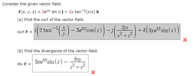 Solved Consider the given vector field. F(x, y, z) = 3exy | Chegg.com