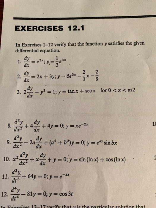 Solved EXERCISES 12.1 In Exercises 1-12 verify that the | Chegg.com