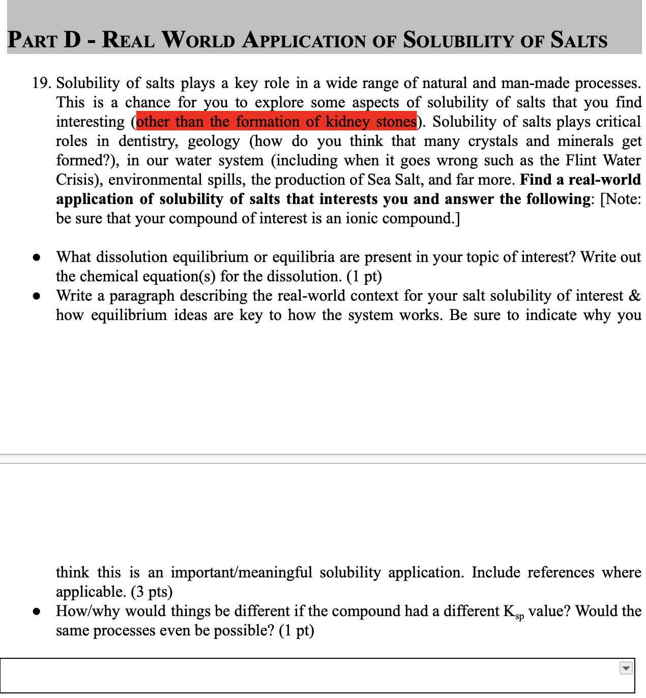 Solved Part D - Real World Application of Solubility of | Chegg.com
