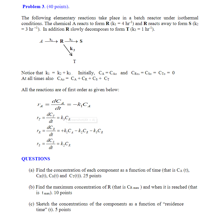 Solved The following elementary reactions take place in a | Chegg.com