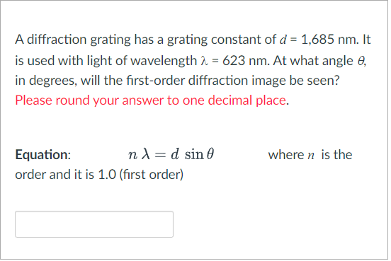 Solved A diffraction grating has a grating constant of d = | Chegg.com