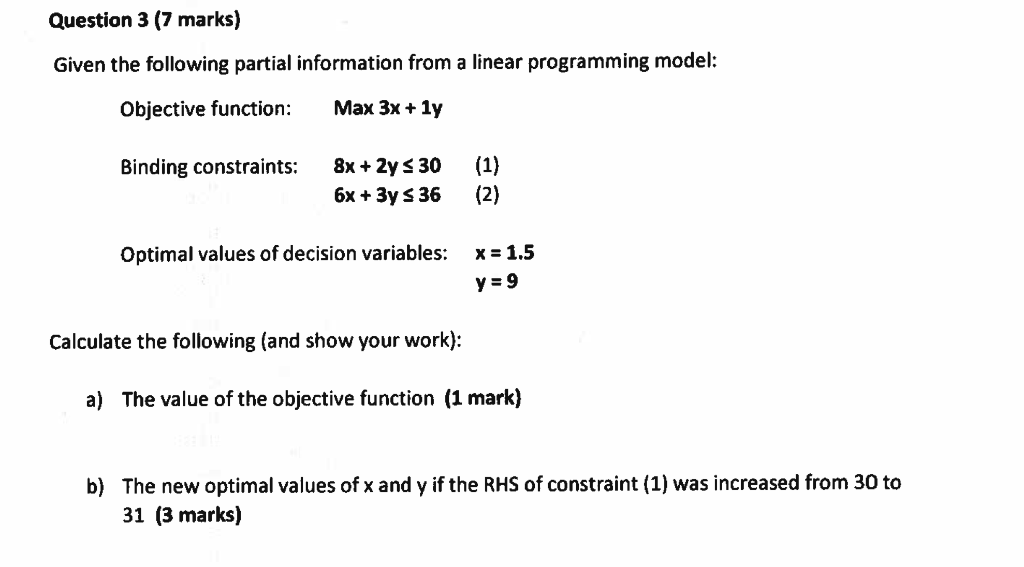 Solved Question 3 (7 marks) Given the following partial | Chegg.com