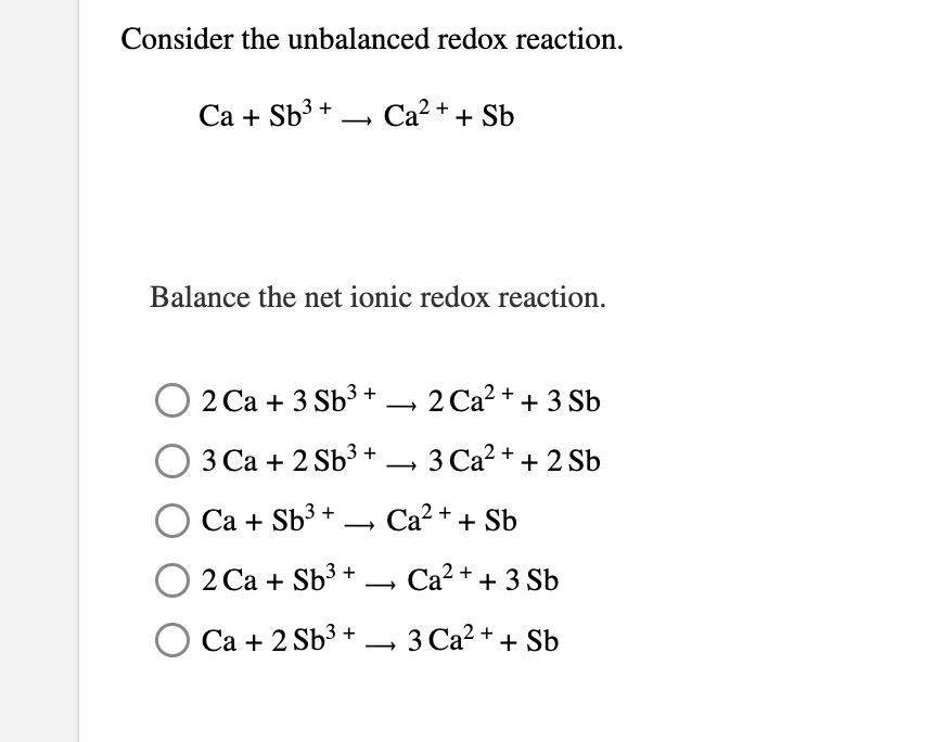 Solved Consider the unbalanced redox | Chegg.com