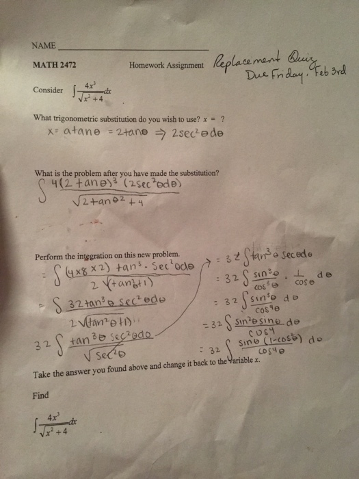 Solved Consider integral 4x^3/squareroot x^2 + 4 dx What | Chegg.com