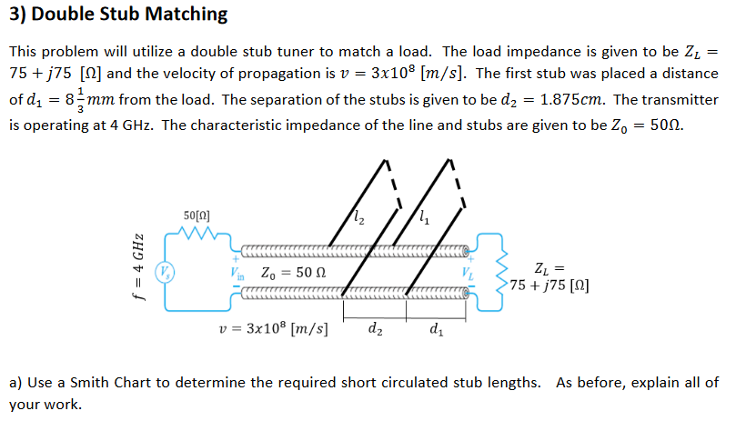 Solved 3) Double Stub Matching This problem will utilize a | Chegg.com