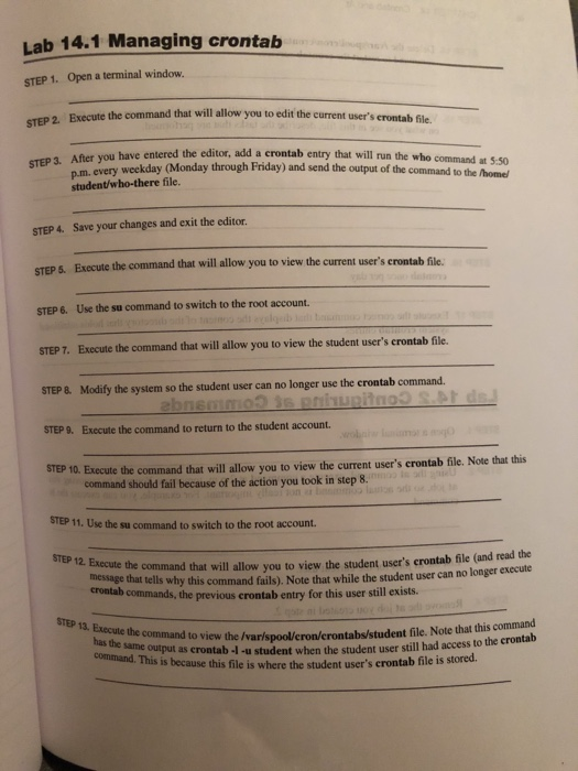 Solved Lab 14.1 Managing crontab STEP 1. Open a terminal | Chegg.com