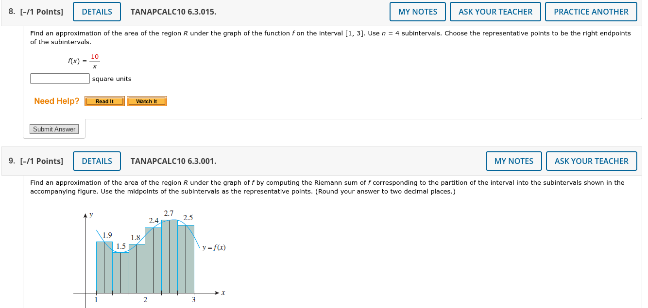 Solved 8. [-/1 Points) DETAILS TANAPCALC10 6.3.015. MY NOTES | Chegg.com