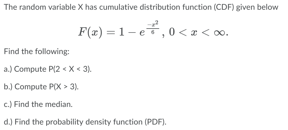 Solved The random variable X has cumulative distribution | Chegg.com