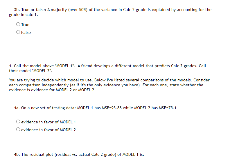 You build a linear model to predict Calc2 grades from | Chegg.com