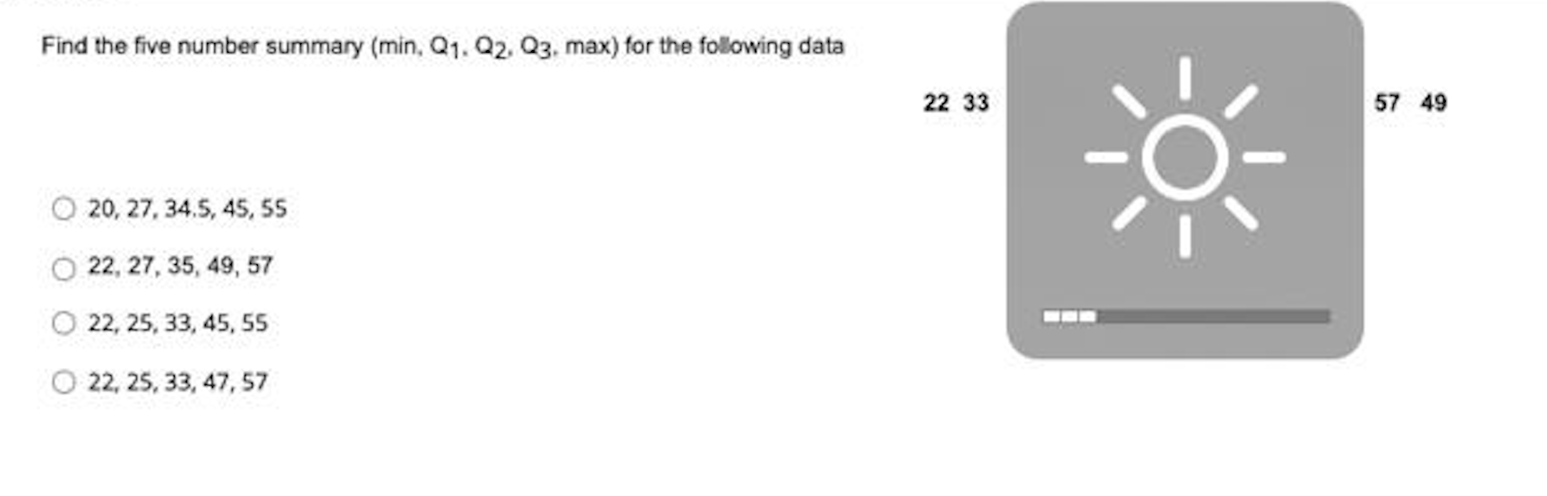 Solved Find the five number summary (min, Q1, Q2, Q3. max) | Chegg.com