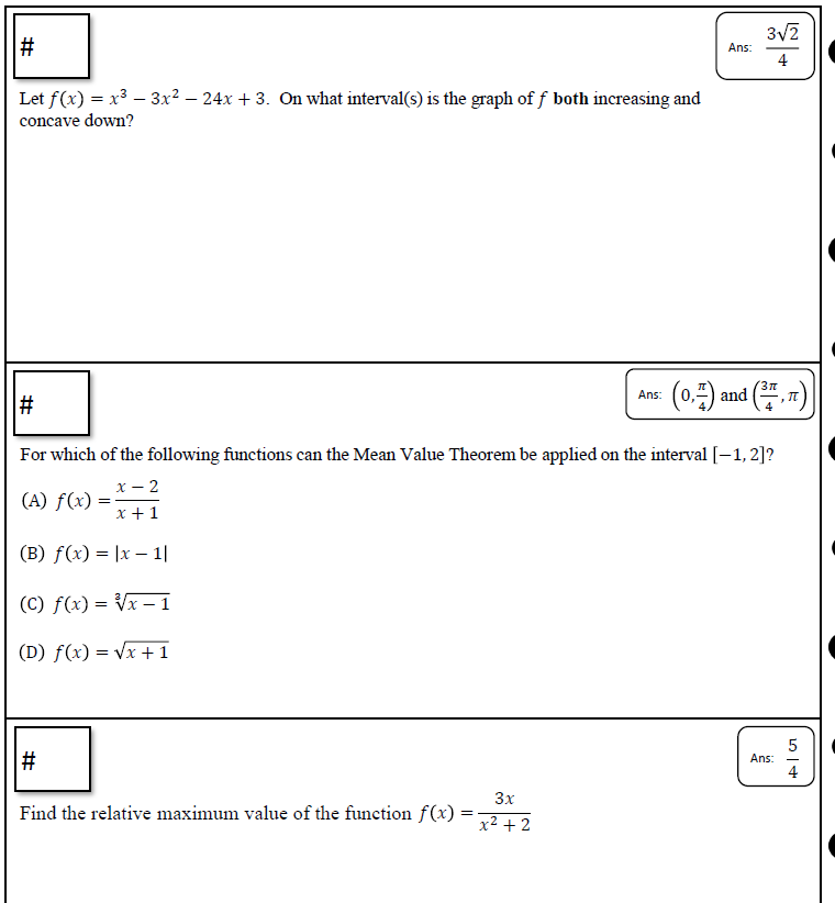 Solved # 1Ans: (-∞,-1] ﻿and [3,∞)#Let f(x)=5x-4cos(x3). ﻿For | Chegg.com