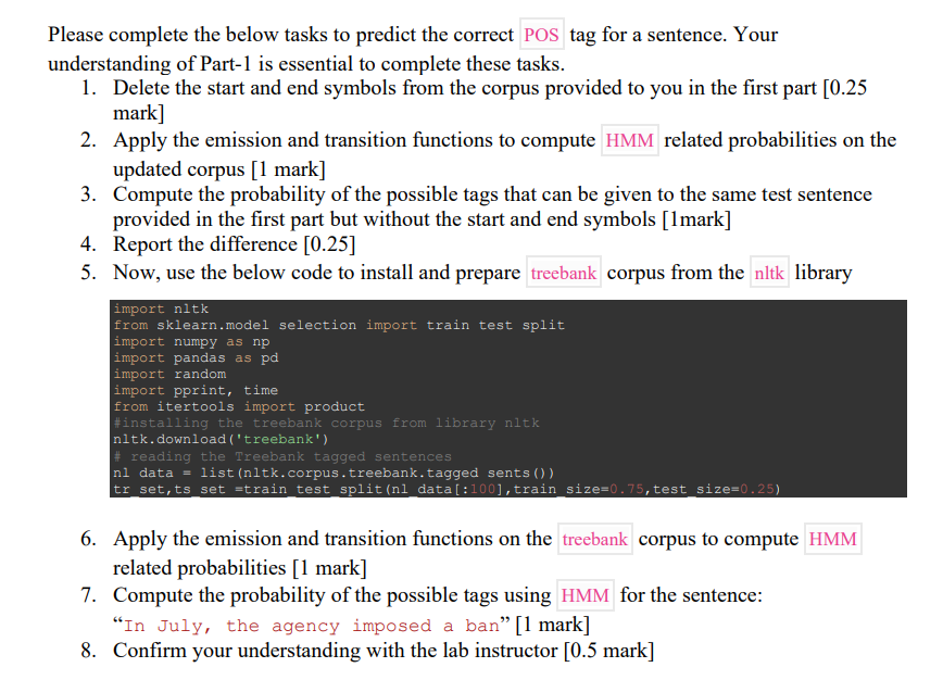 Solved Get to know the lab corpus (i.e. dataset) Prepare the | Chegg.com