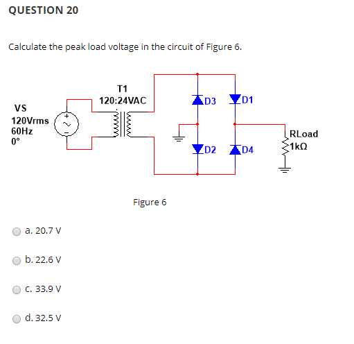 Solved QUESTION 20 Calculate the peak load voltage in the | Chegg.com
