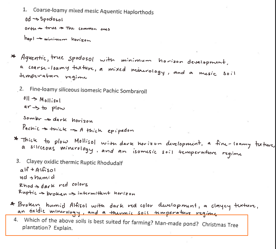 Solved 1. Coarse-loamy mixed mesic Aquentic Haplorthods od → | Chegg.com