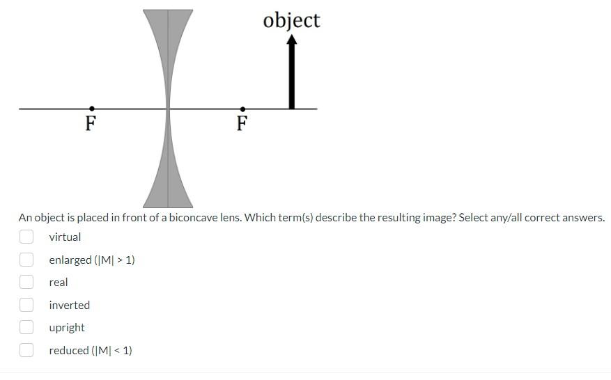 Solved An object is placed in front of a biconcave lens. | Chegg.com