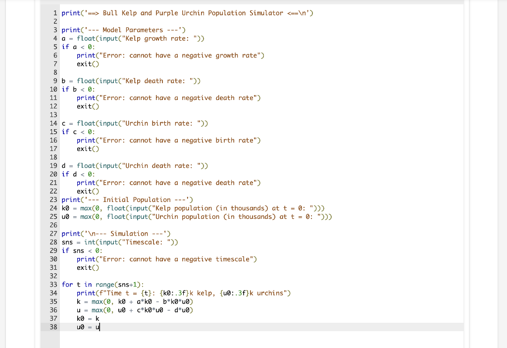 Solved 5.14 PROJ-1: Kelp \& Urchin Population Simulator | Chegg.com