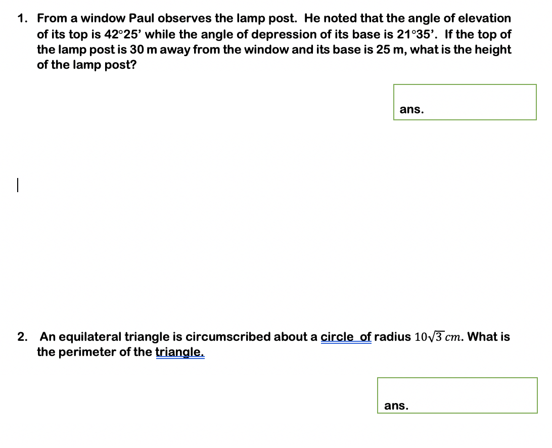 Solved 1. From a window Paul observes the lamp post. He | Chegg.com