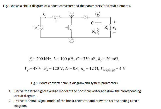 Solved Fig.1 shows a circuit diagram of a boost converter | Chegg.com