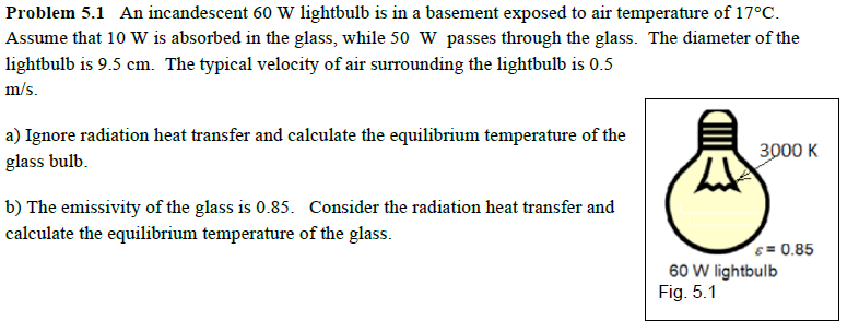 Solved Problem 5.1 An incandescent 60 W lightbulb is in a | Chegg.com