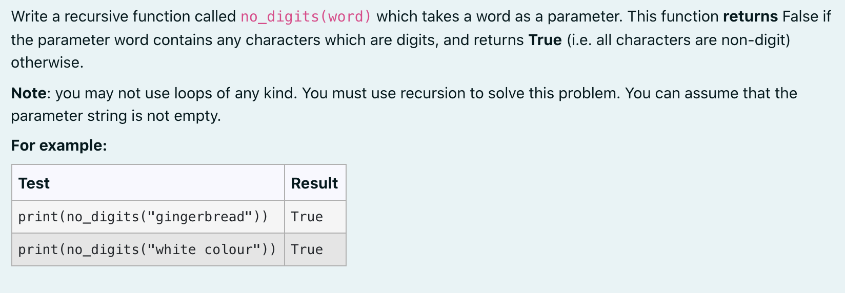 Solved Write a recursive function called no_digits (word) | Chegg.com