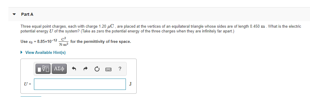 Solved Part A Three equal point charges, each with charge | Chegg.com