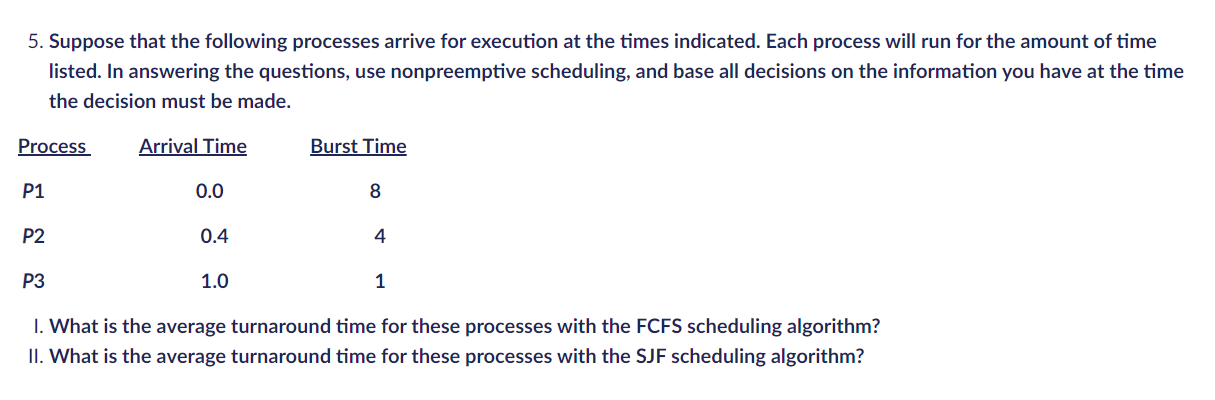 Solved 5. Suppose that the following processes arrive for | Chegg.com
