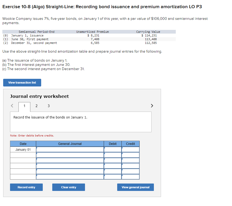 Solved Exercise 10-8 (Algo) ﻿Straight-Line: Recording bond | Chegg.com
